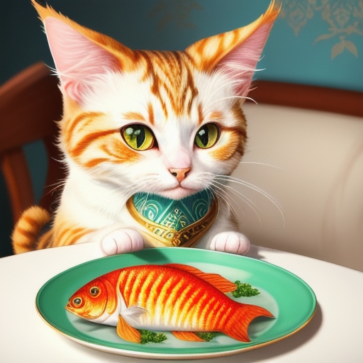 Cat Eating Fish Drawing
