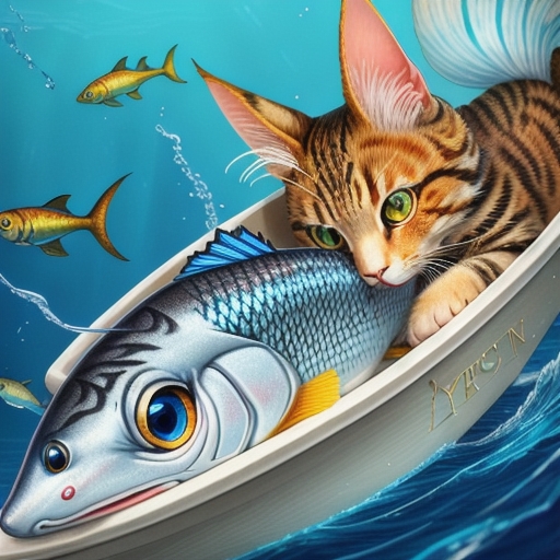 Cat Eating Fish Drawing