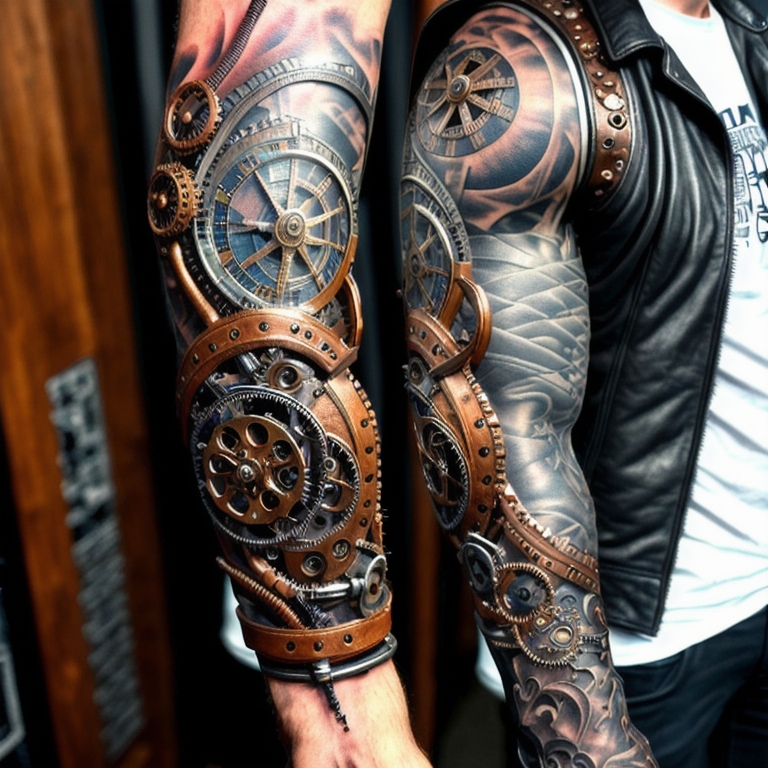 Mechanical Gear Arm Tattoo