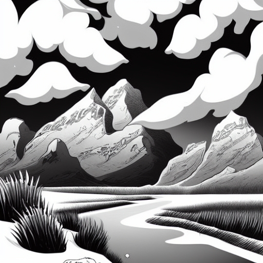 Winding River Drawing Black And White