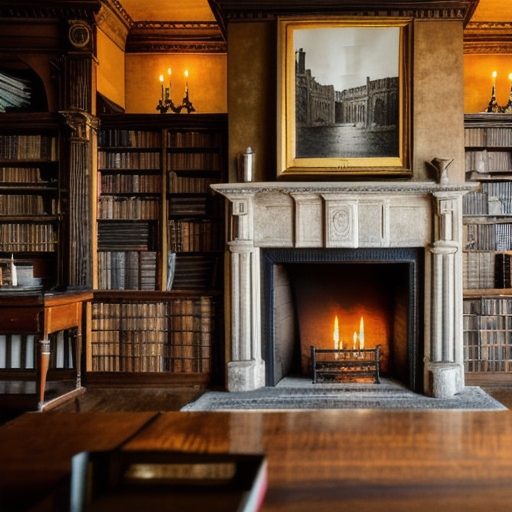 Cozy Library With Fireplace