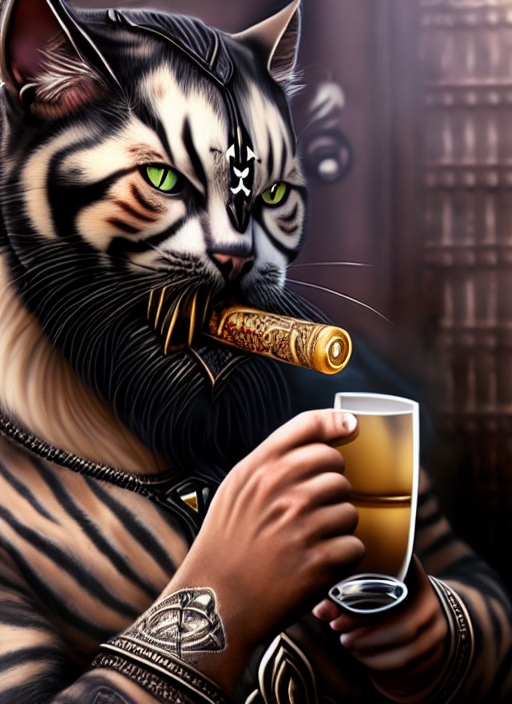 Cat Smoking Cigar Tattoo